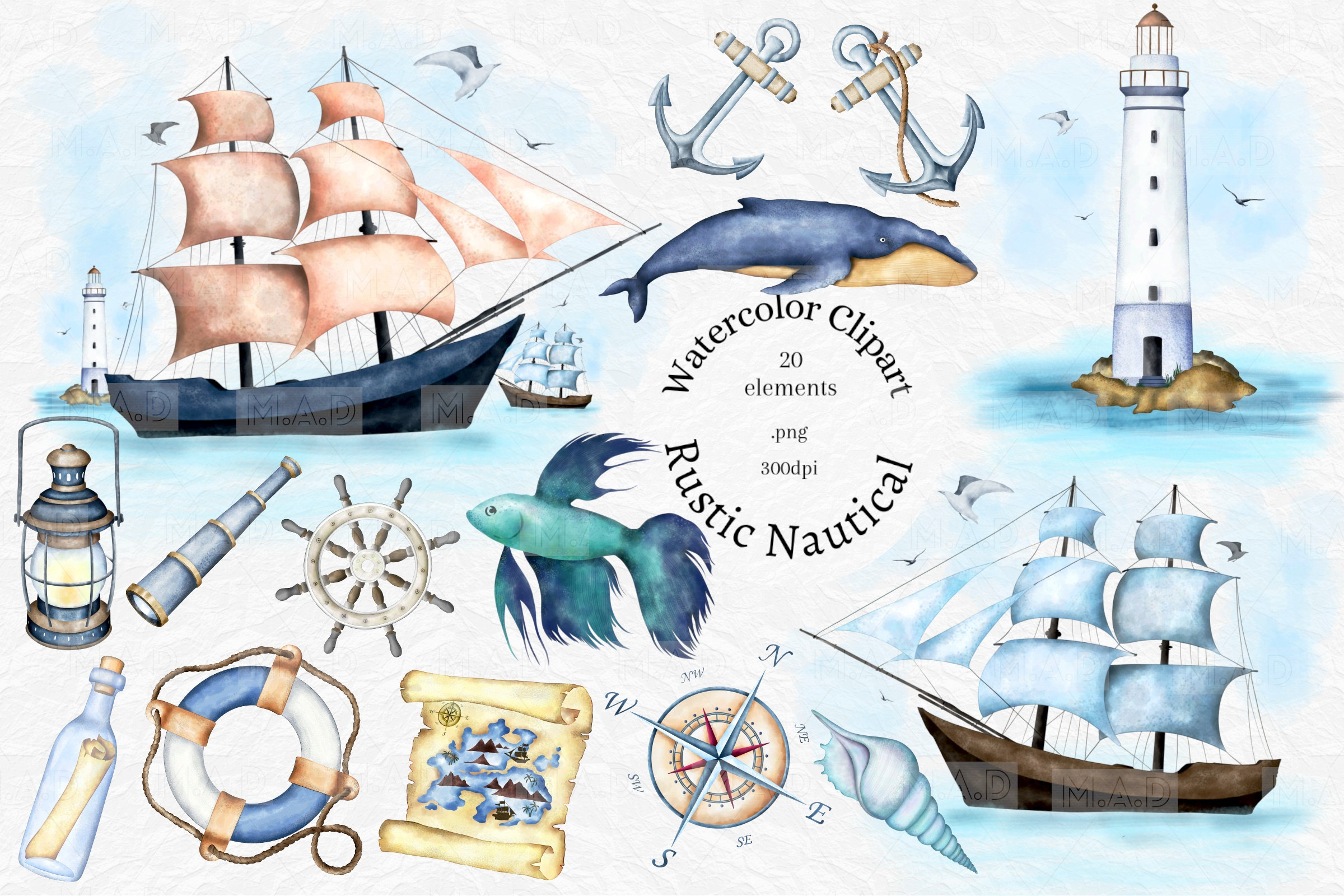 Nautical Kids Clipart ocean watercolor clipart in PNG format Watercolor ...