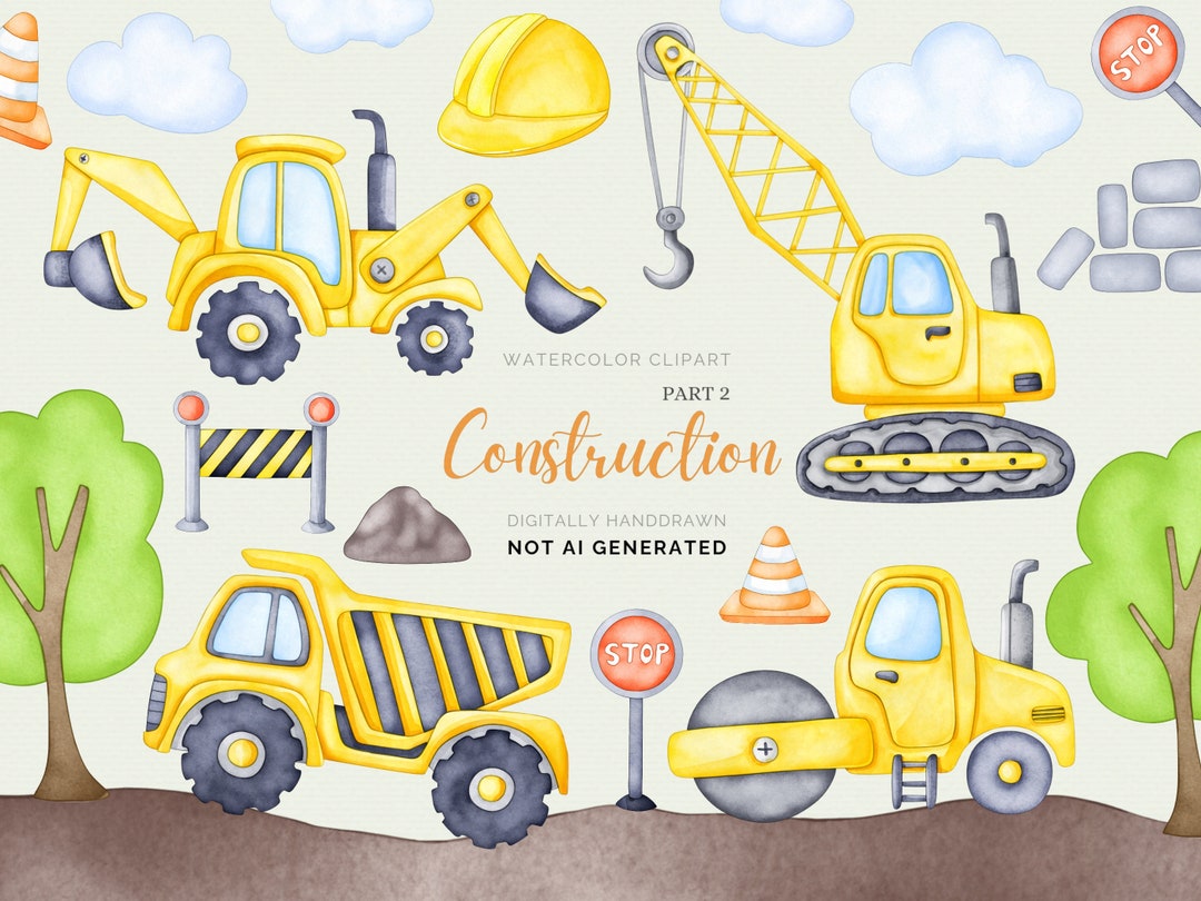 Construction Clipart, Watercolor Construction Vehicles Clip Art, Dump ...