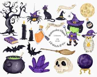 Halloween Witch Clipart Spooky Fall Png File Mushrooms - Etsy