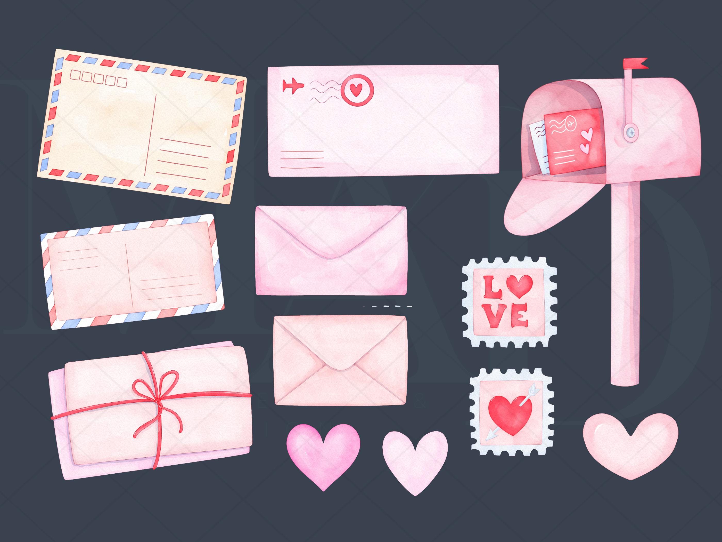 Valentine's Day Mail Clipart: Watercolor Love Letters (PNG Digital ...