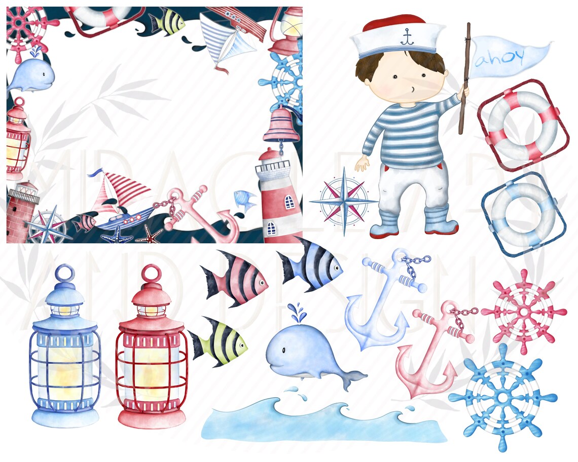 Nautical Kids Clipartwatercolor Summer Clipartlighthouse | Etsy