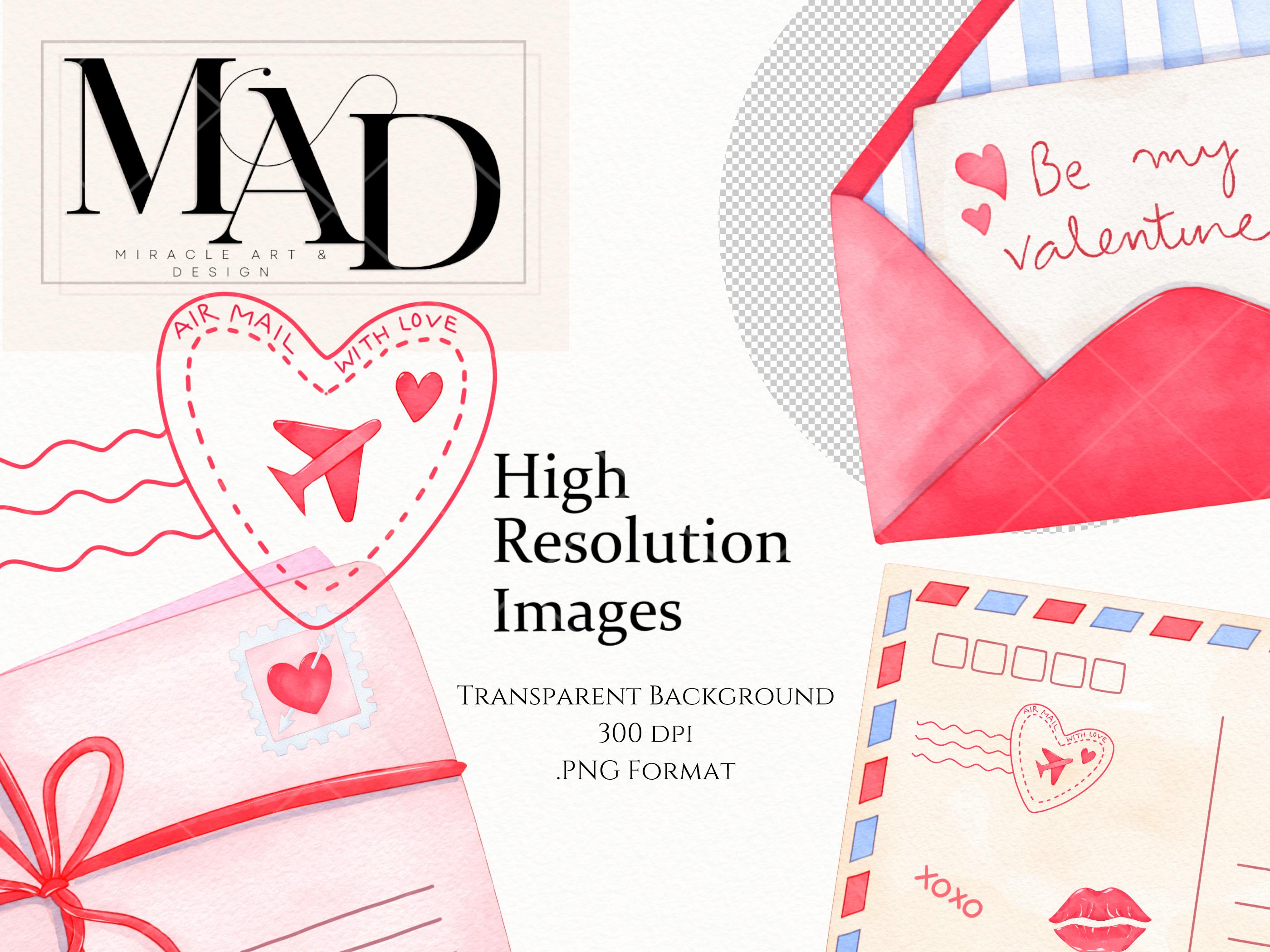 Valentine's Day Mail Clipart: Watercolor Love Letters (PNG Digital ...