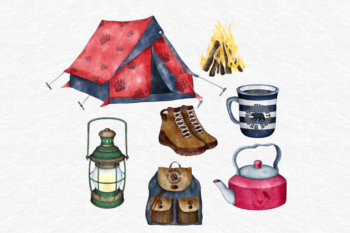 Watercolor Camping Clip Art Summer Outdoor Woodland Adventure - Etsy