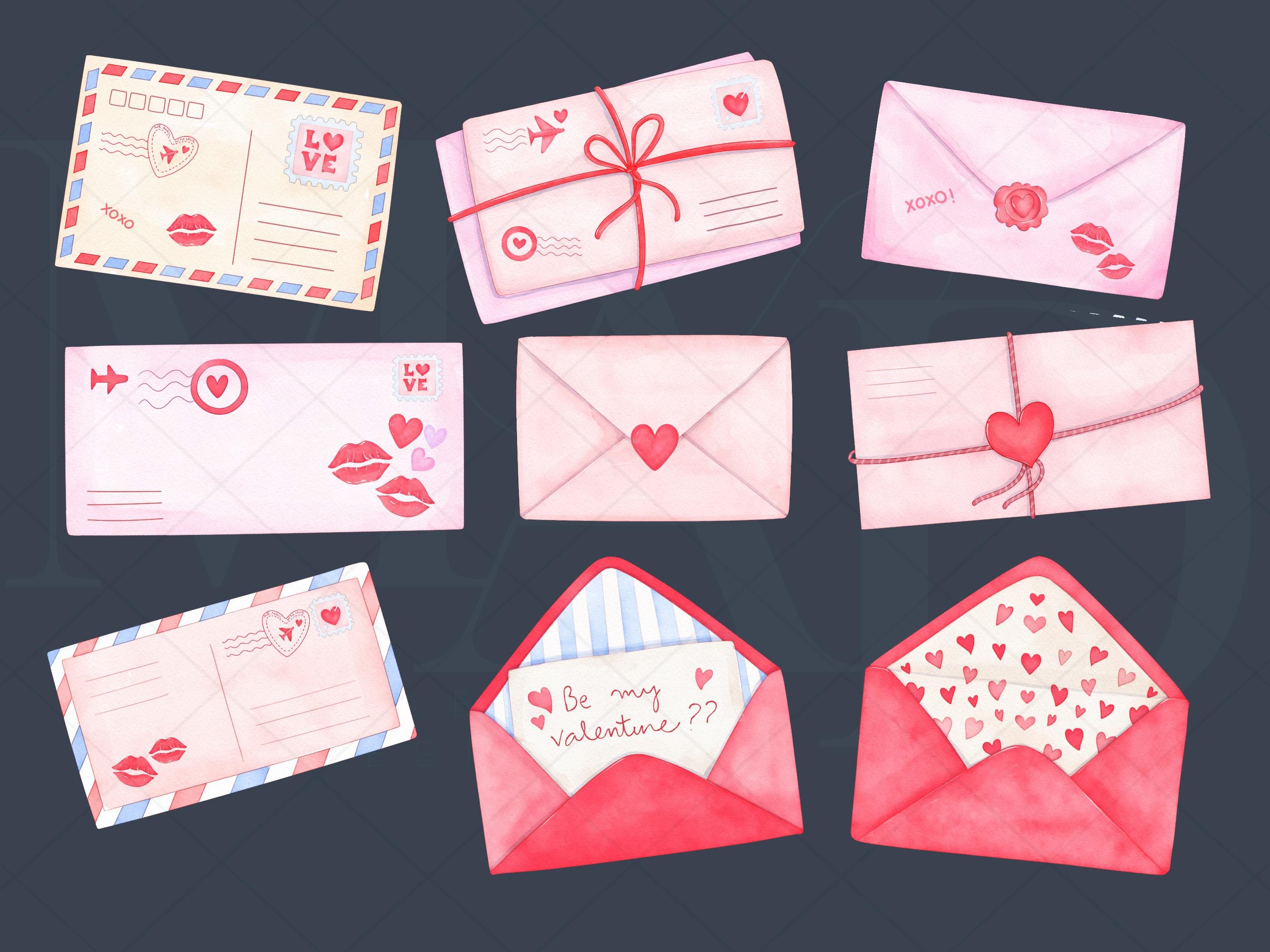 Valentine's Day Mail Clipart: Watercolor Love Letters (PNG Digital ...