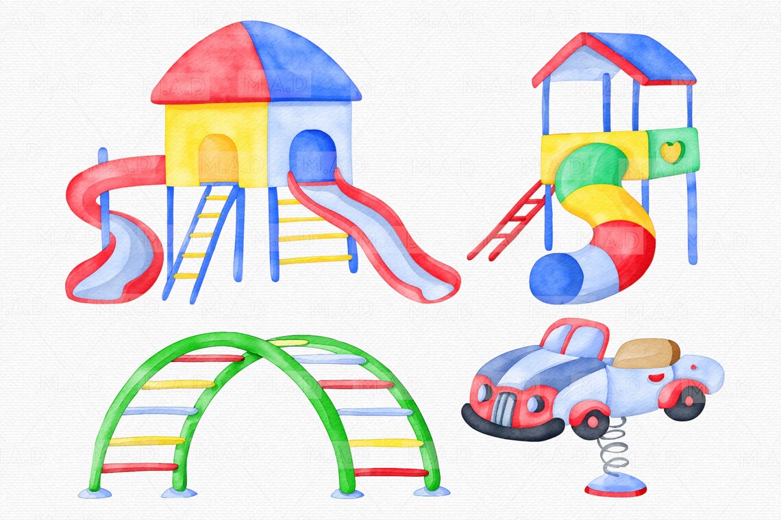 Watercolor Playground Clipart PNG: Kids Swings, Slides (digital ...