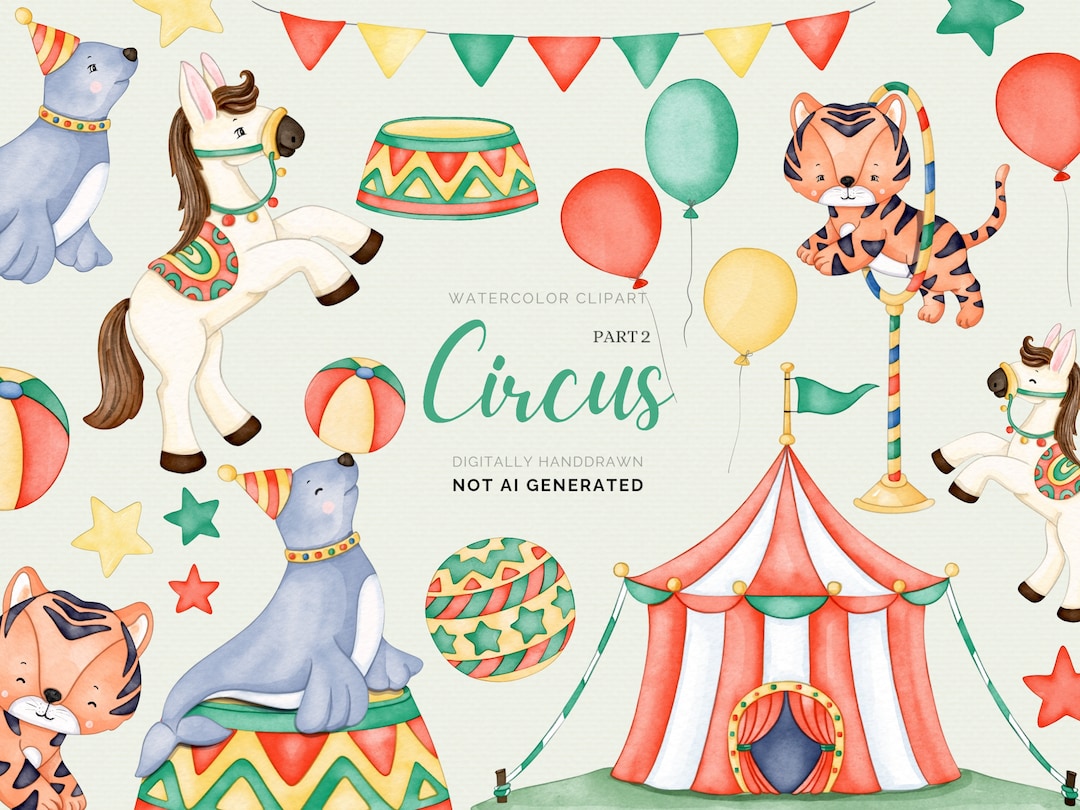 Watercolor Circus Clipart, Cute Circus Animals Clip Art, Circus Horse ...