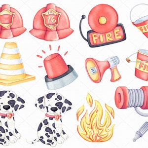 Watercolor Fire Truck Clipart, Fire Fighter Clipart, Fireman Clipart ...
