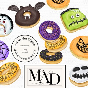 Halloween Donuts Clip Art, Watercolor Donut Clipart, Halloween, Party ...
