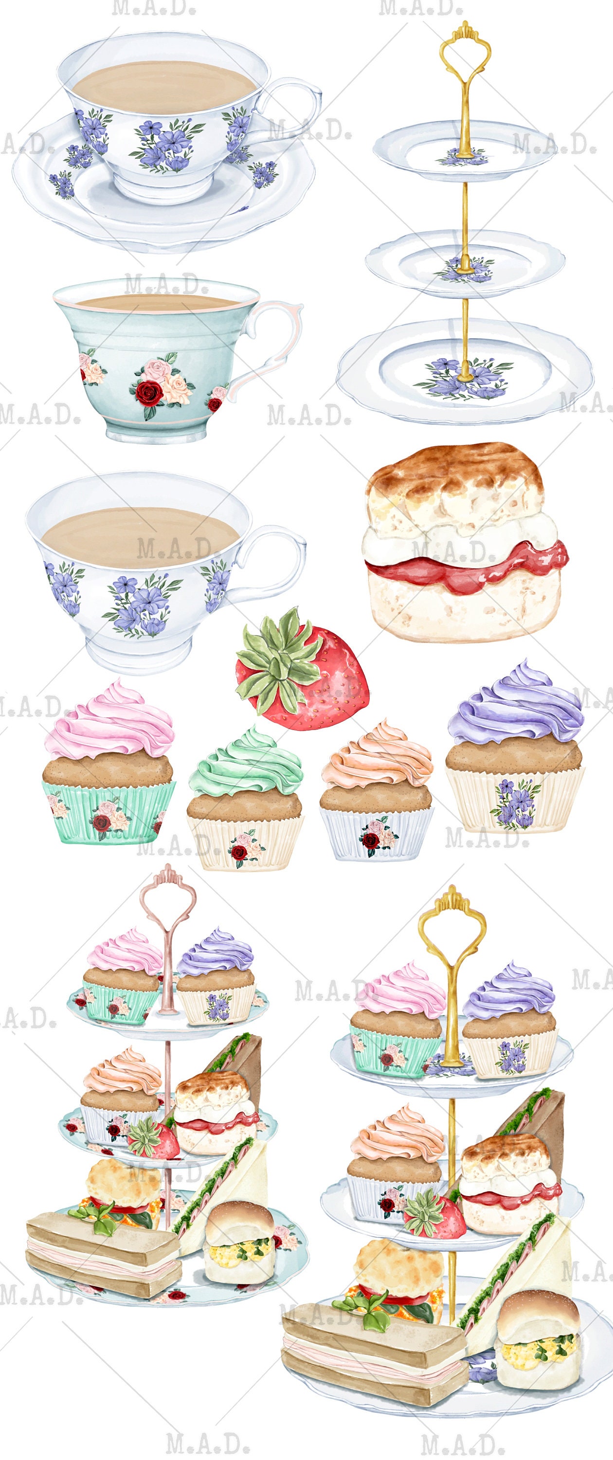 Watercolor Tea Party Clipart High Tea Time Clip Art Vintage - Etsy