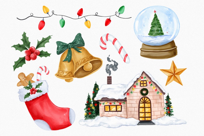 Christmas Clipart Watercolor Christmas Clipart Winter - Etsy