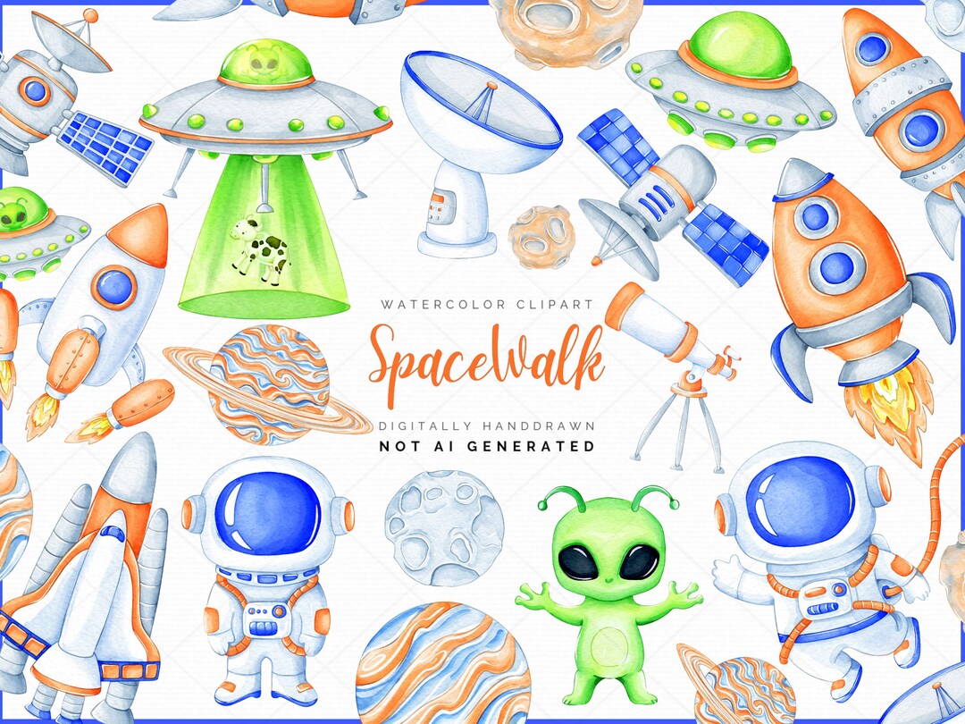 Space Clipart, Watercolor Astronaut Clipart, Spaceship Clip Art, Cute ...