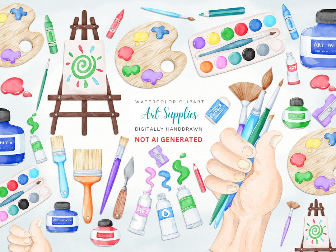 Art Supplies Clipart Bundle, Watercolor Artist Supplies Png Clipart ...
