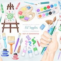 Watercolor Art Supplies Clip Art PNG, Craft Artist Clip Art, Clip Art ...