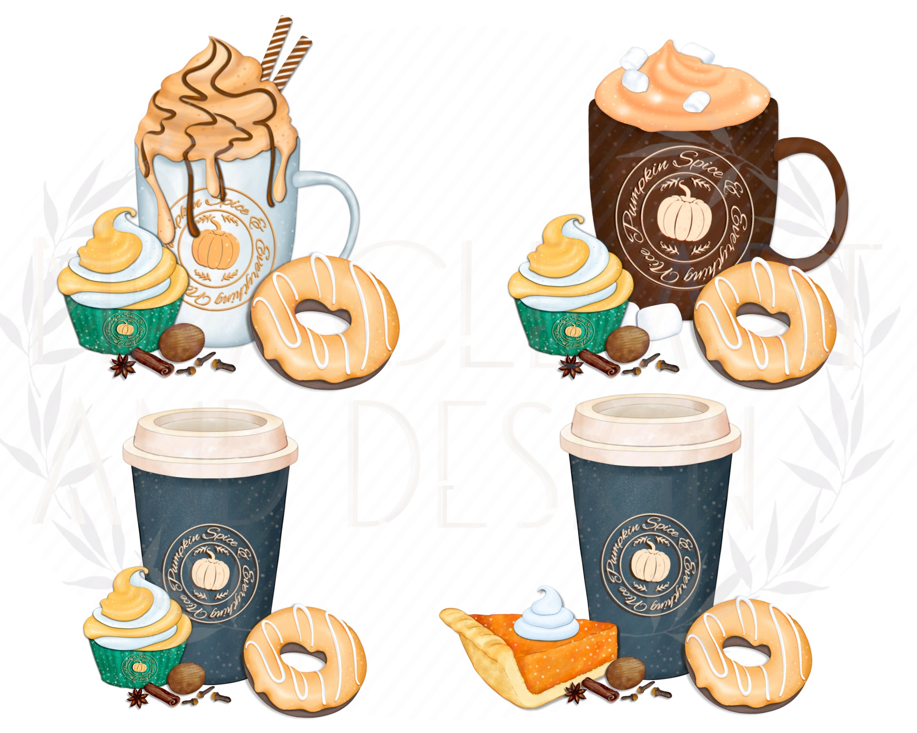 Pumpkin Spice Latte Clip Art Watercolor Autumn Fall | Etsy