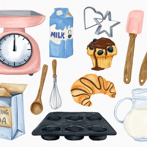 Watercolor Baking Clipart, Baking Supplies Clipart, Bakery, Bakery ...