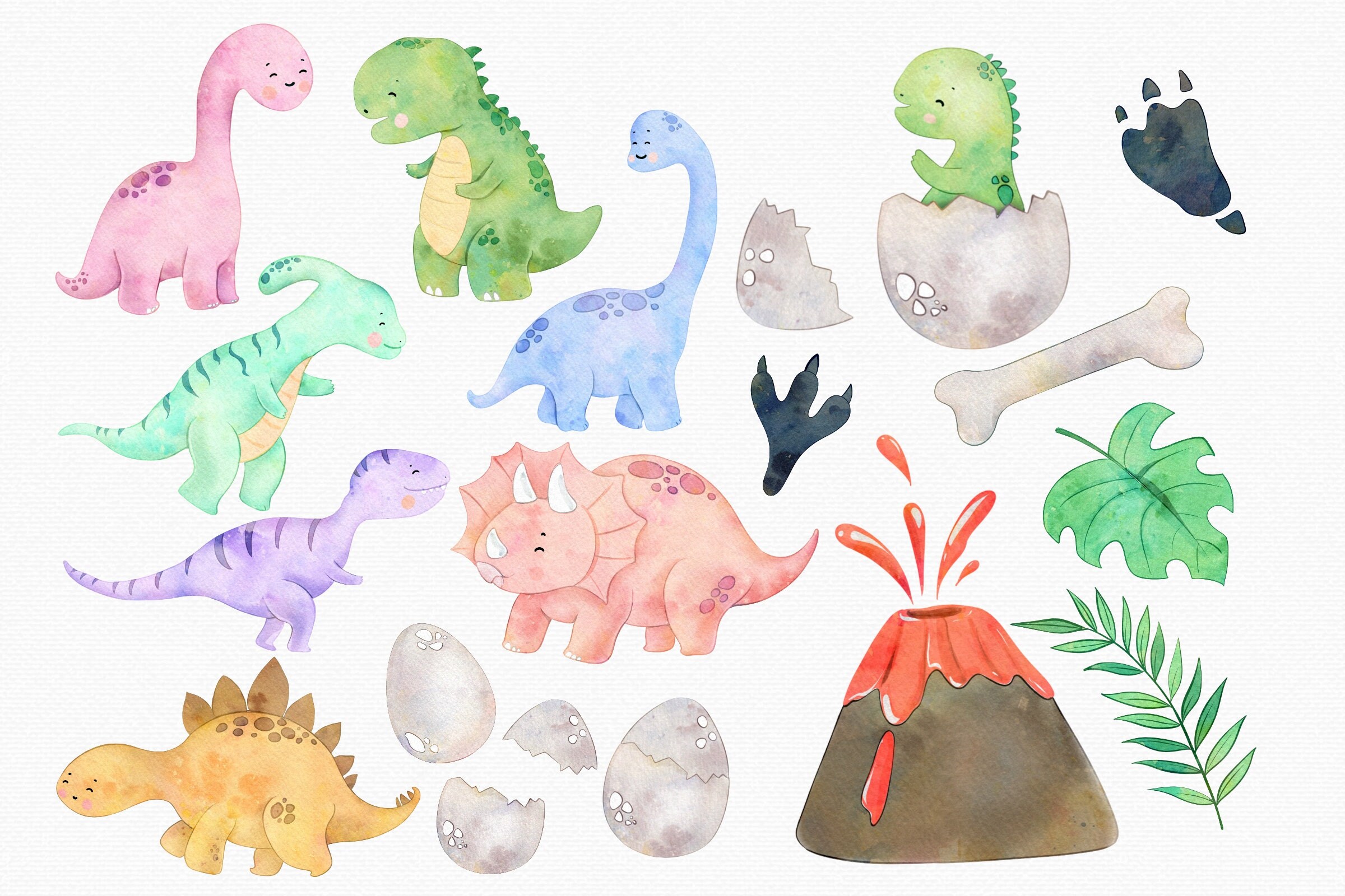 Watercolor Dinosaur Clipart Set: Baby Dino PNG Images (commercial Use ...