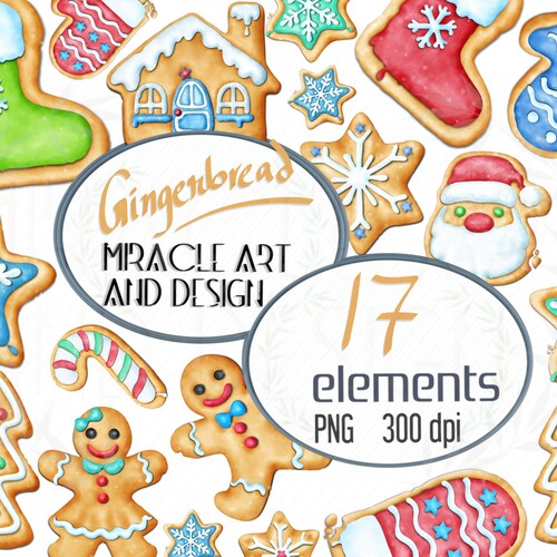 Christmas Pastel Cookies Clipart Watercolor Gingerbread - Etsy