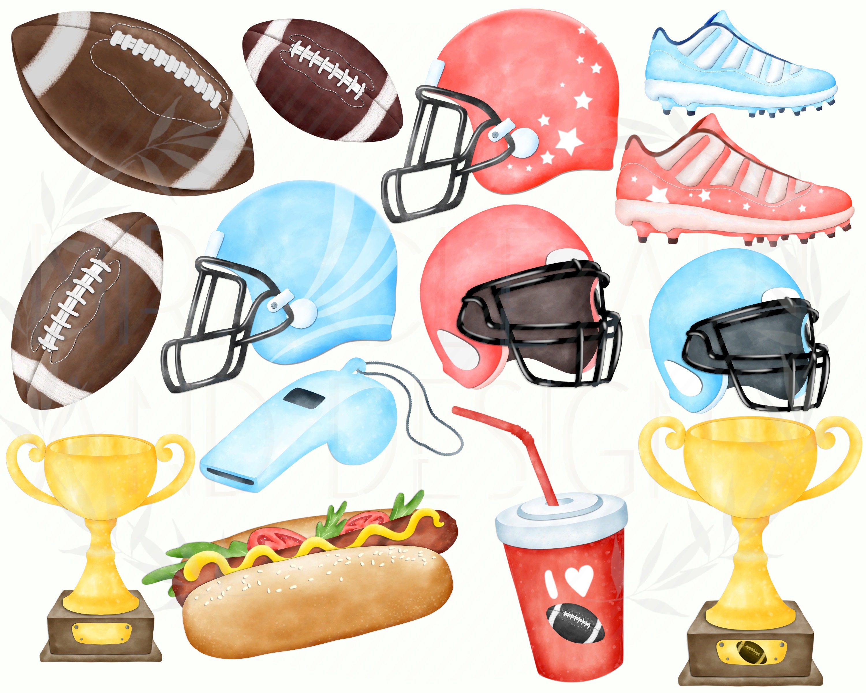 American Football Clipart Watercolor Foot Ball Soccer Rugby - Etsy UK