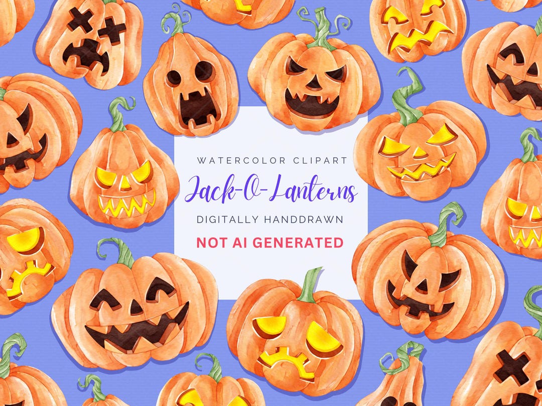 Watercolor Jack O'lantern Clipart Bundle: Spooky Halloween Pumpkins ...
