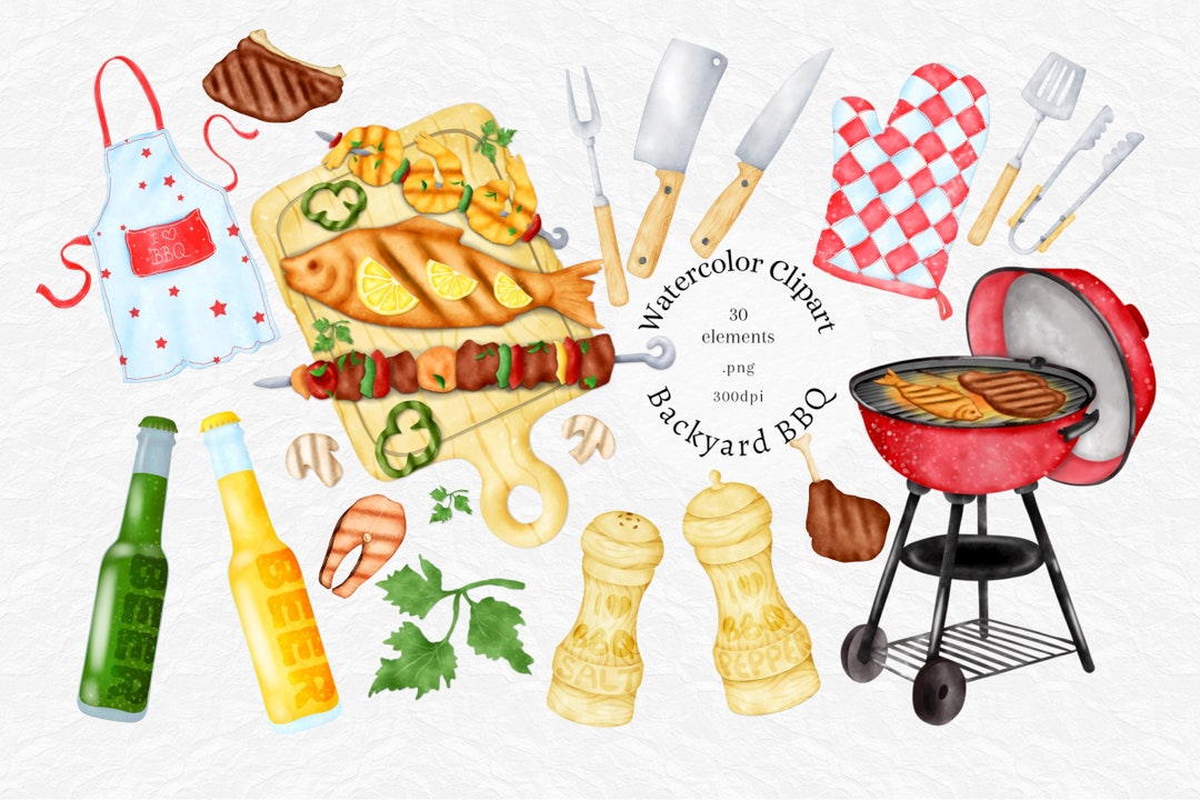 Watercolor BBQ Clipart Set: Summer Barbecue Party Graphics (digital Download) - Etsy Canada