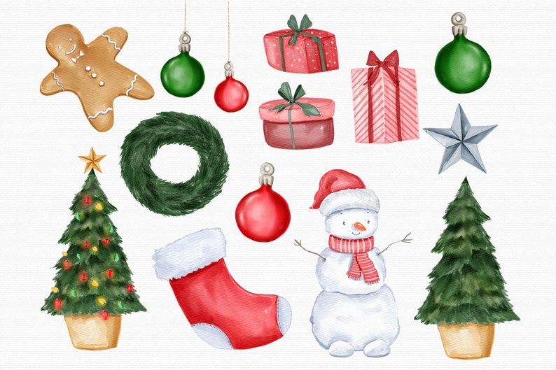 Christmas Clipart Watercolor Christmas Clipart Winter - Etsy