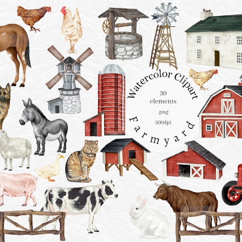 Farm Animals Clipart: farm CLIP Art Watercolor - Etsy