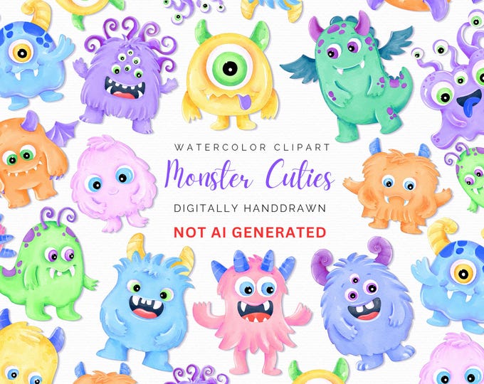 Adorable Monster Halloween Party Clipart, Watercolor Monster Halloween ...