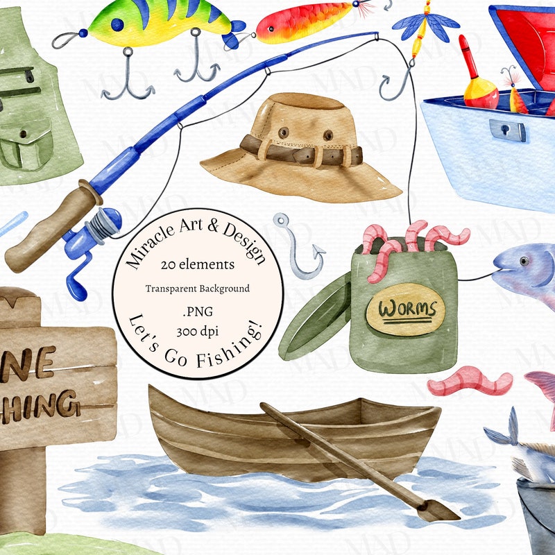 Fishing Watercolor - Etsy