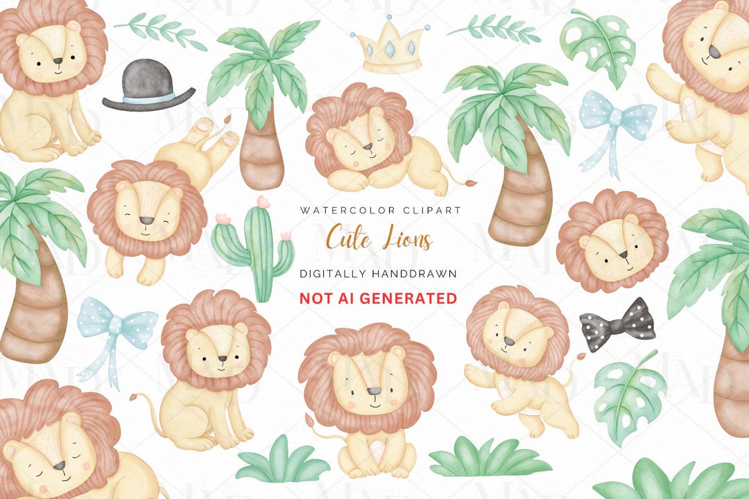 Watercolor Lion Clipart, Cute Baby Lion Clipart Png Bundle, Watercolor ...