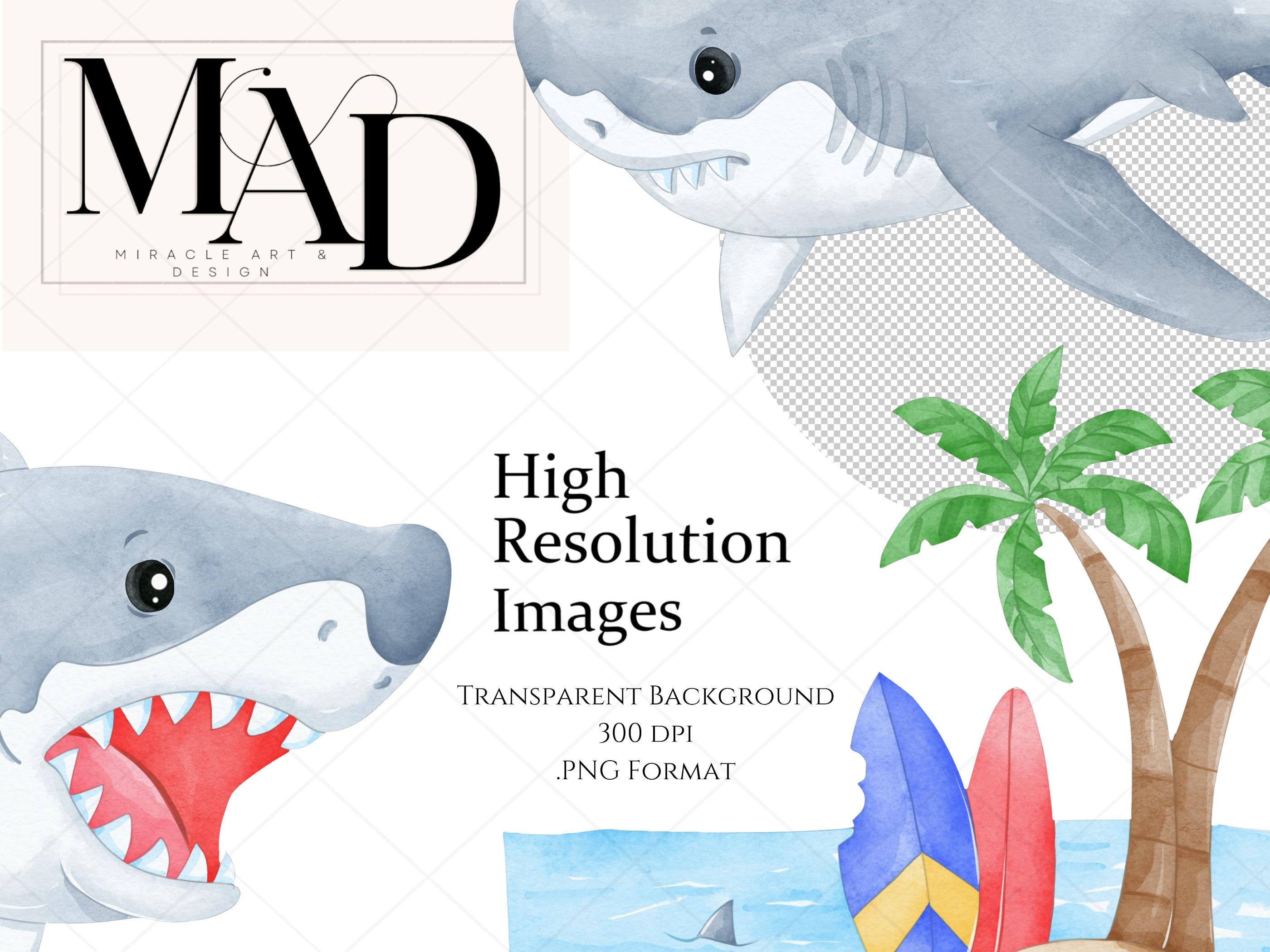 Sharks Watercolor Clipart, Cute Sharks Png Digital Clip Art, Under the ...