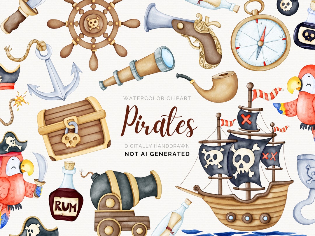 Watercolor Pirates Clipart, Cute Pirate Clip Art, Nautical Clipart ...