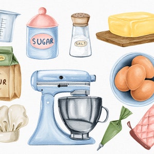 Watercolor Baking Clipart, Baking Supplies Clipart, Bakery, Bakery ...
