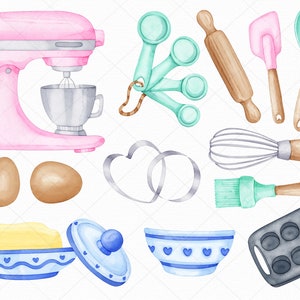 Watercolor Baking Clipart, Baking Supplies Clipart, Cute Baker, Bakery ...