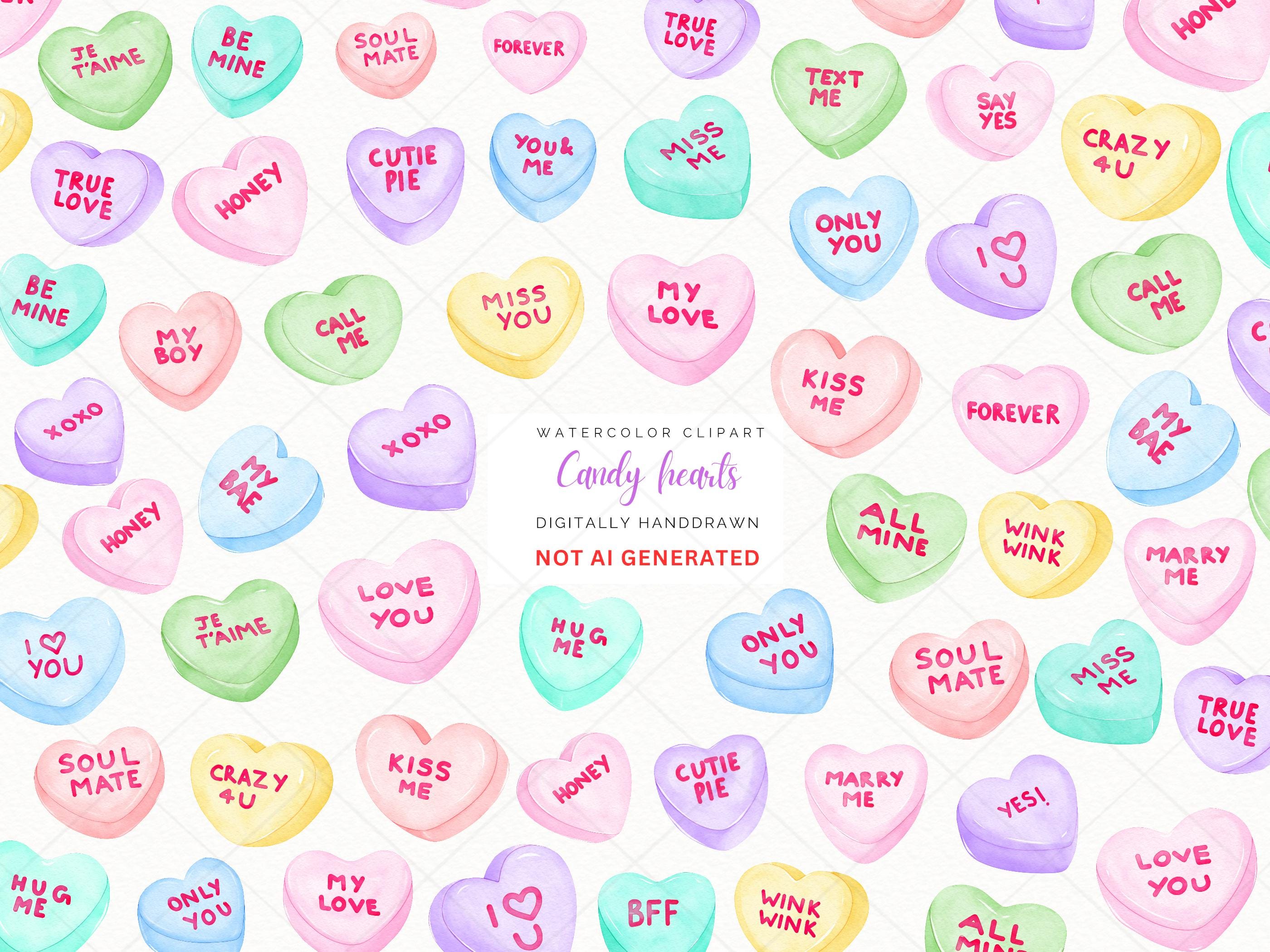 Conversation Heart Candy Watercolor Clipart: Valentine's Day PNG ...