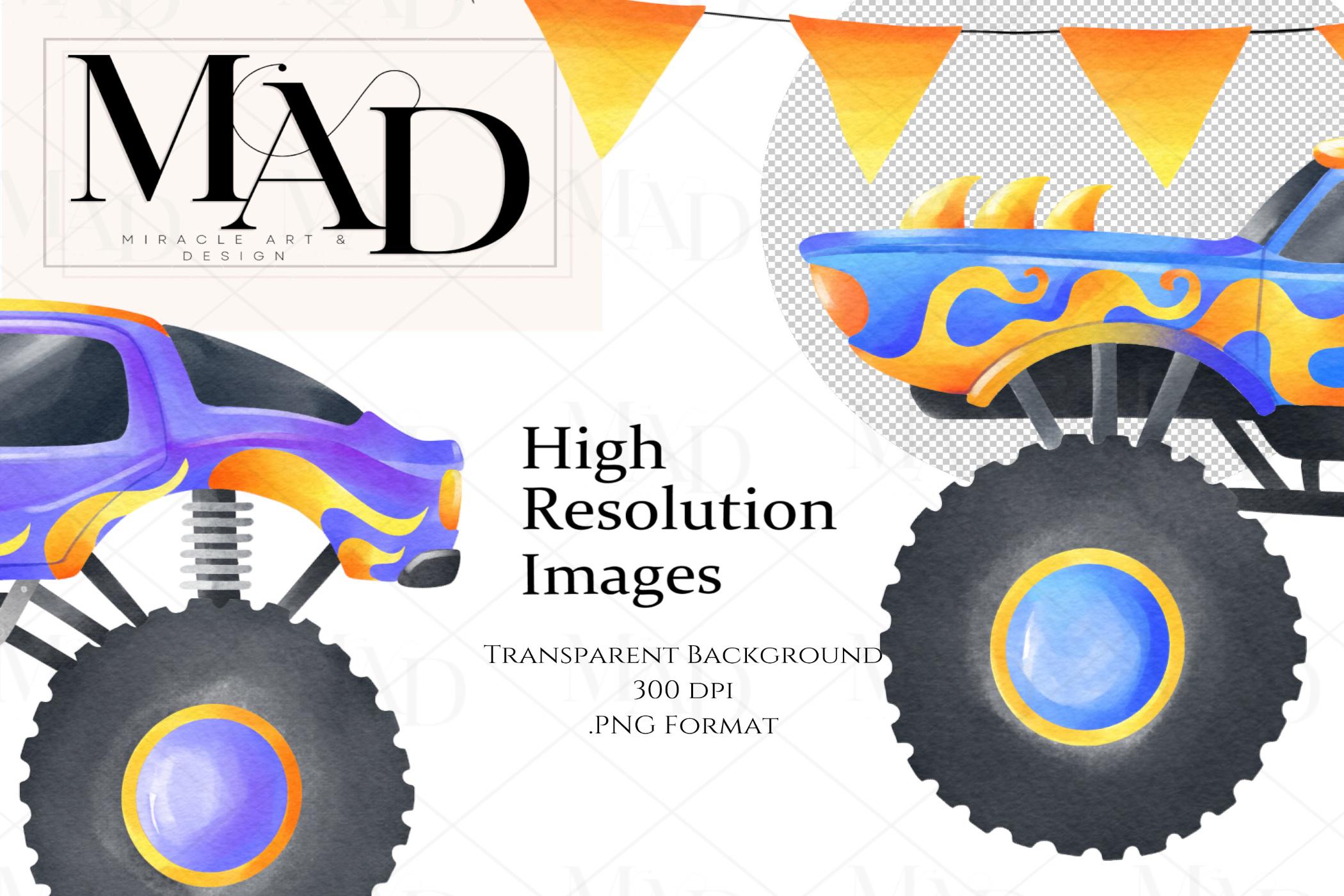 Watercolor Monster Trucks Clipart: Off-road Racing PNG (digital ...