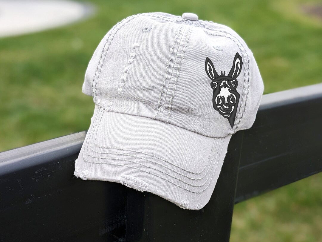 Women's Donkey Hat, Embroidered Sewn Baseball Cap, Peeking Head Face ...