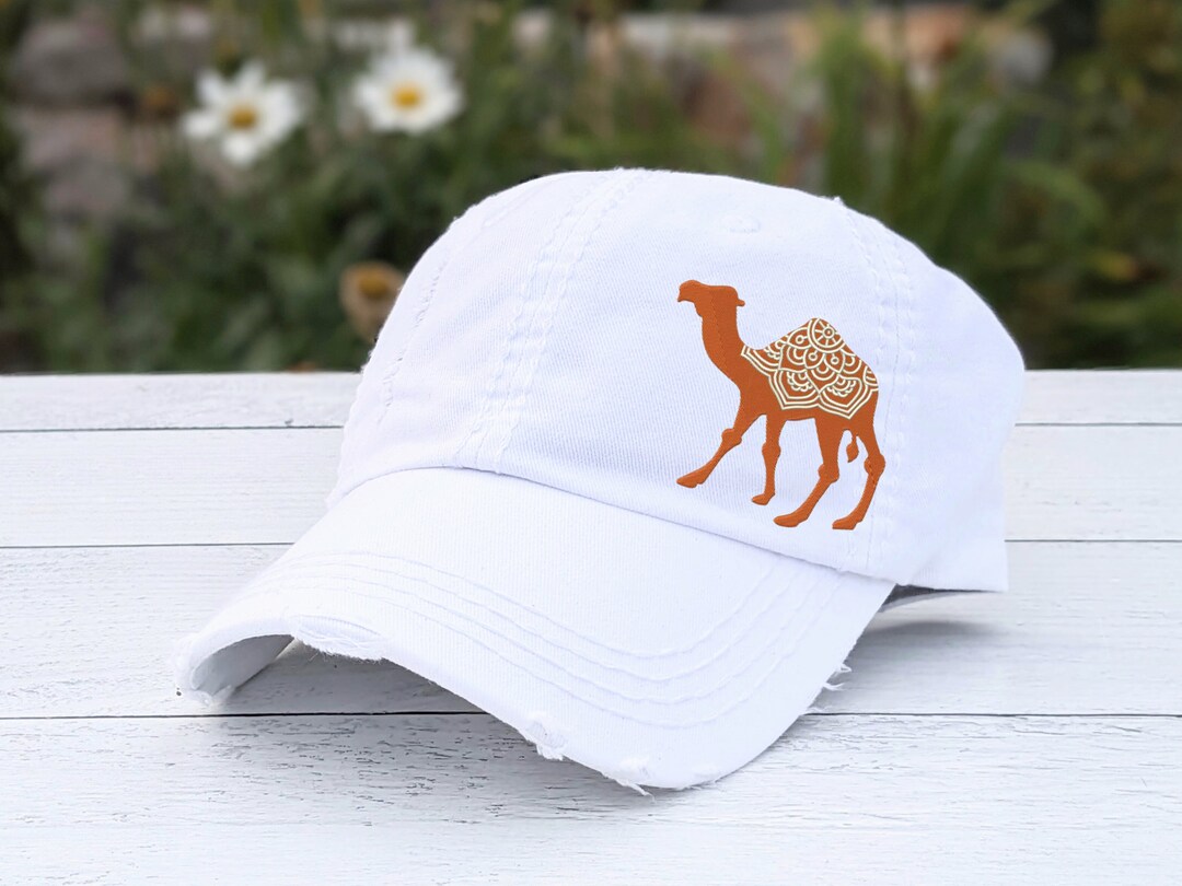 Embroidered Camel Baseball Cap: Women's Floral Flower Distressed Hat ...