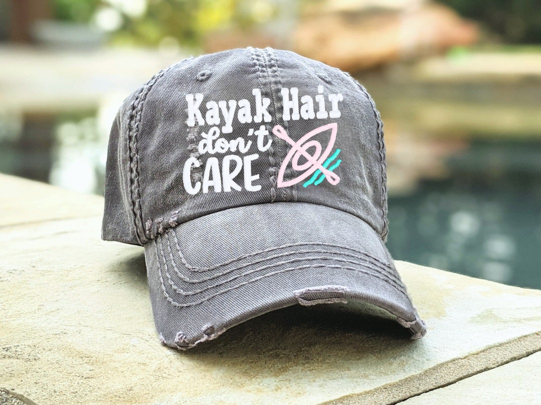 Women's Kayaking Hat: Embroidered Distressed Baseball Cap, Kayak Hair ...
