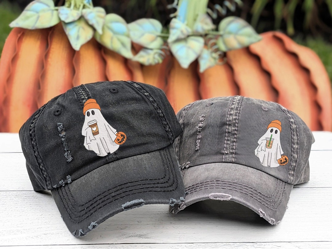 Embroidered Coffee Ghost Baseball Cap: Iced or Hot Drink, Fall ...