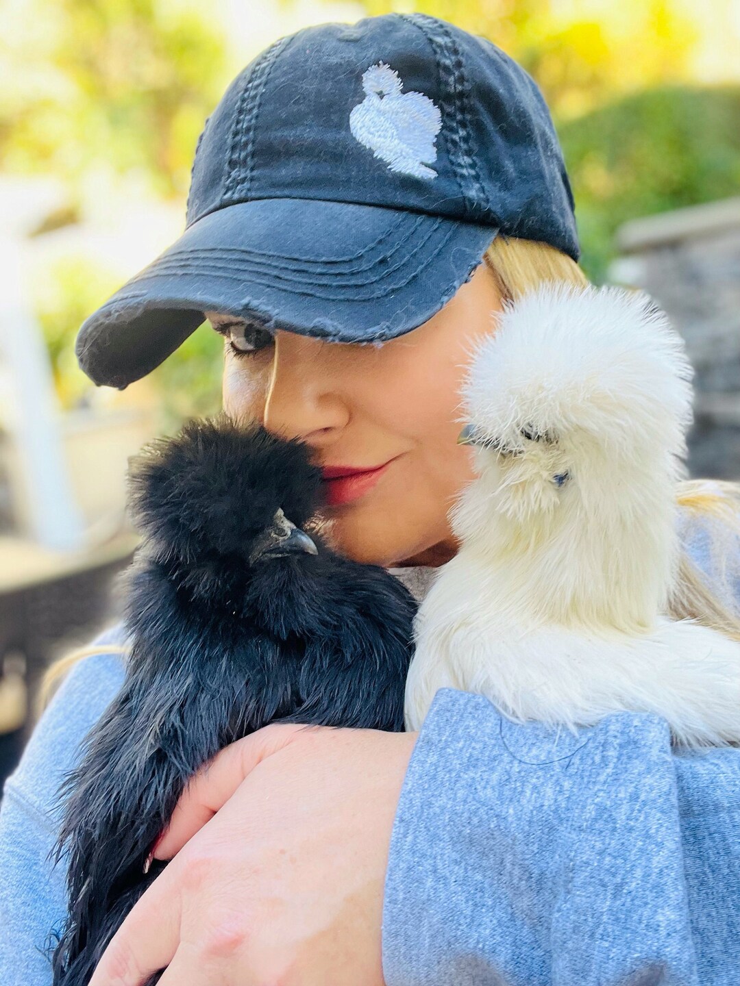 Embroidered Silkie Chicken Baseball Cap: Women's Distressed Cotton Hat ...