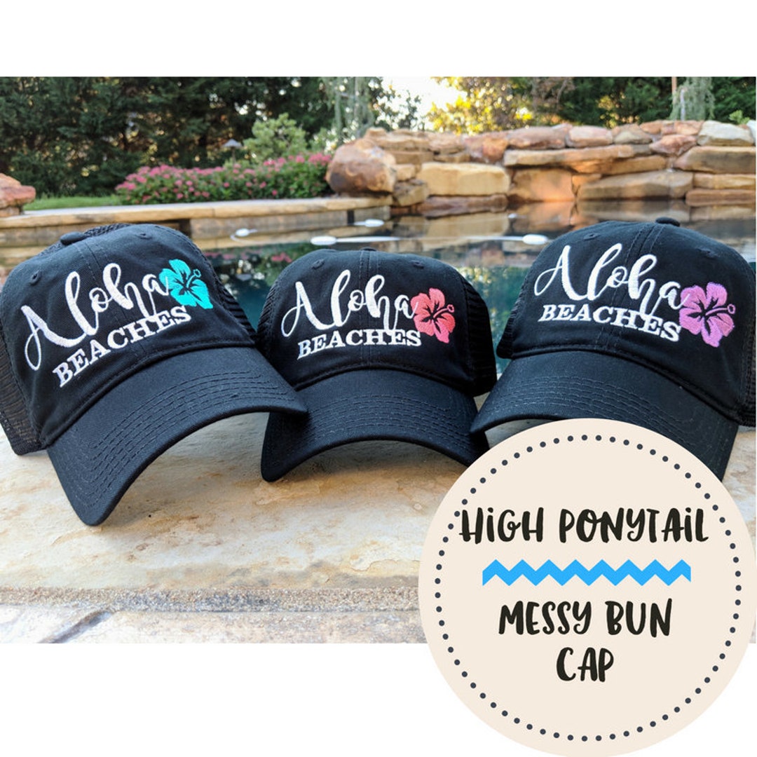 Aloha Beaches Beach Mesh Back High Ponytail Cap, Beach Lightweight ...