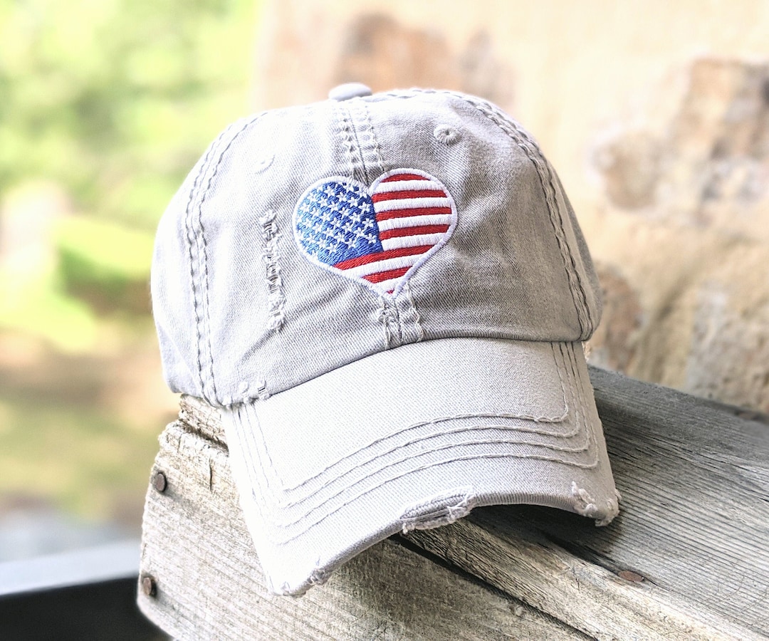 Women's American Flag Hat USA Heart Baseball Cap, Patriotic Red White ...