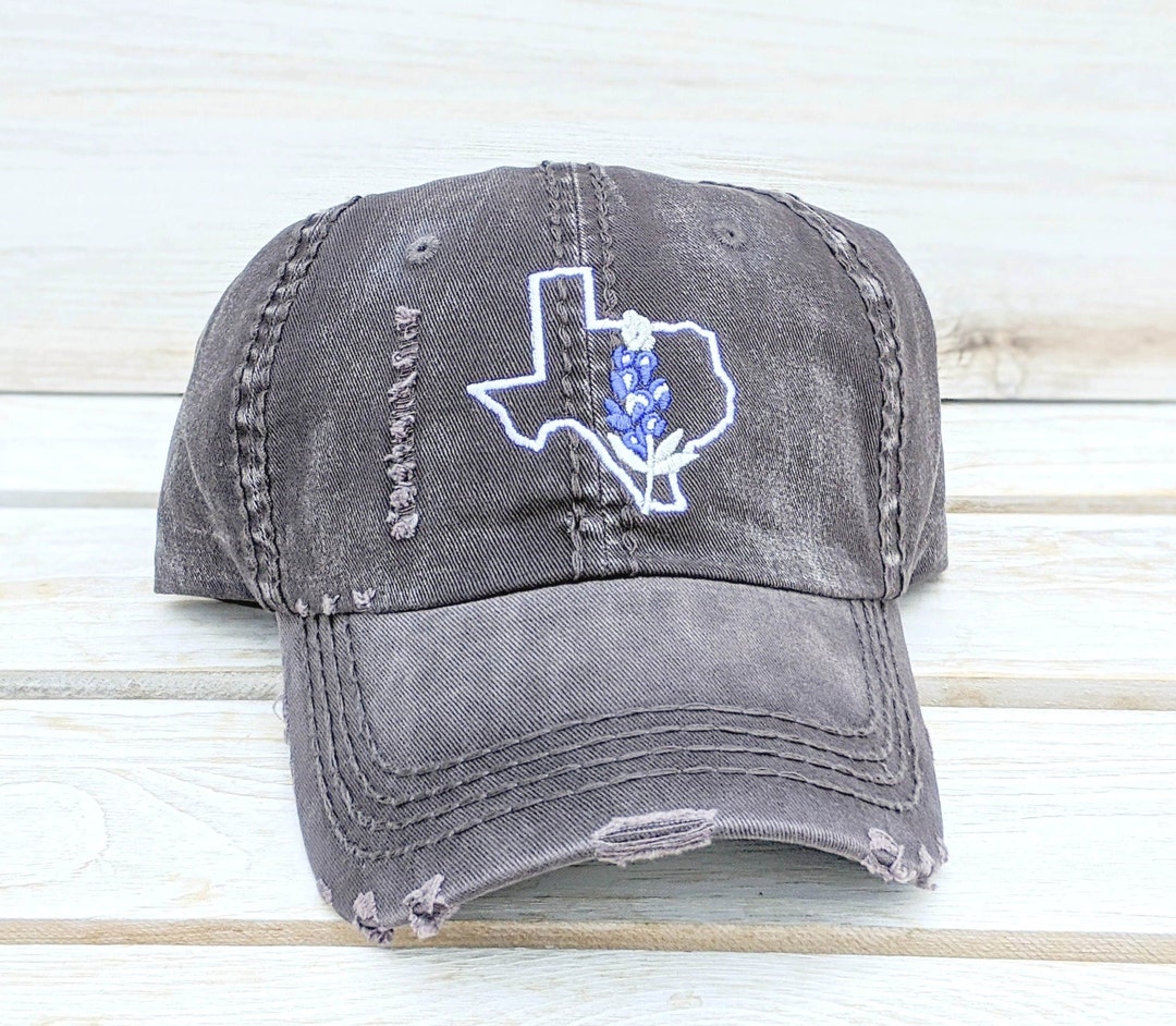 Women's Texas Bluebonnet Embroidered Distressed Baseball Cap, TX Hat ...