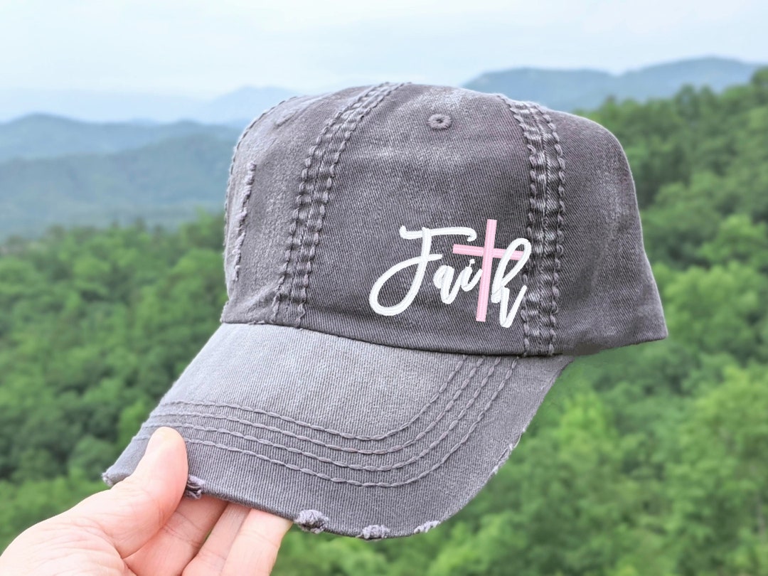Faith Hat: Embroidered Cross, Distressed Baseball Cap, Christian Gift ...