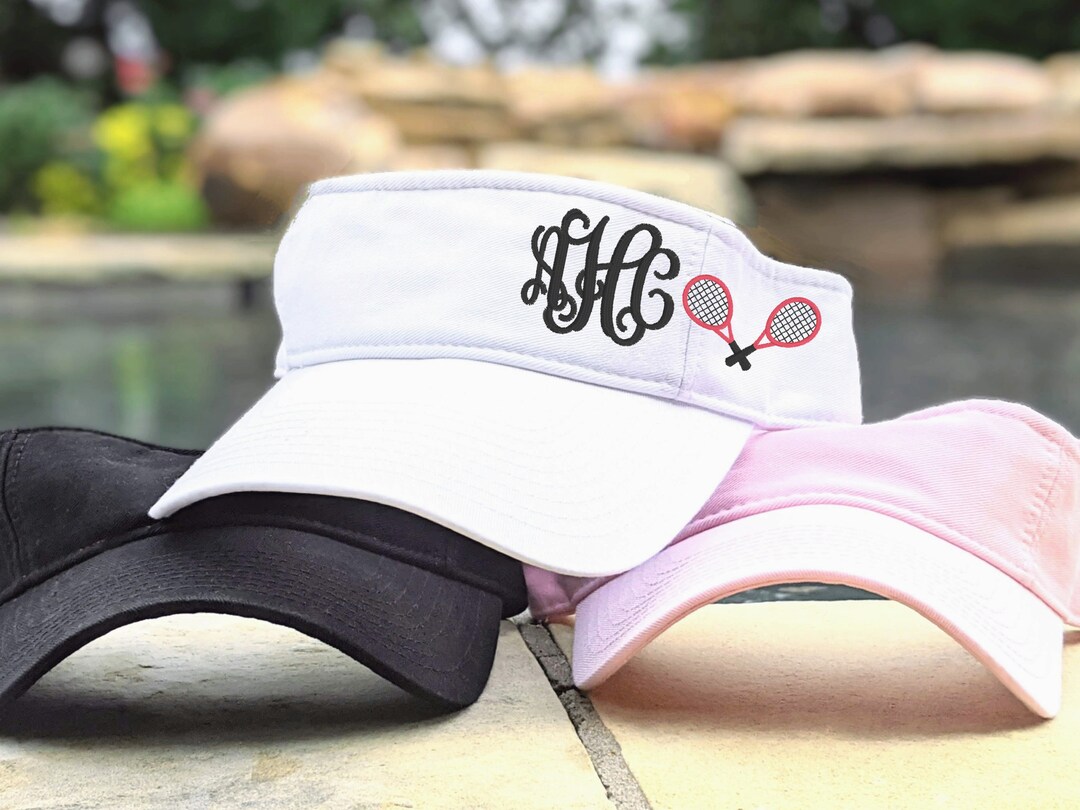 Women's Tennis Racquet Crossed Rackets Monogrammed Visor, Initials ...