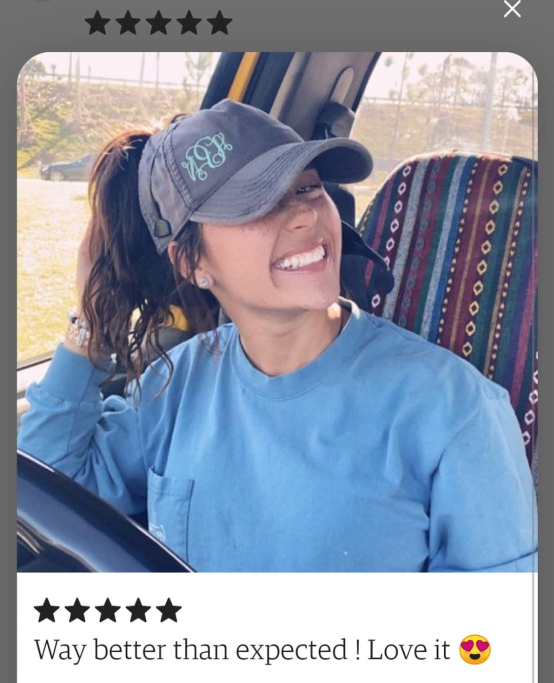 Monogrammed High Ponytail Messy Bun Hat Cap, Corner Design, Grey More ...