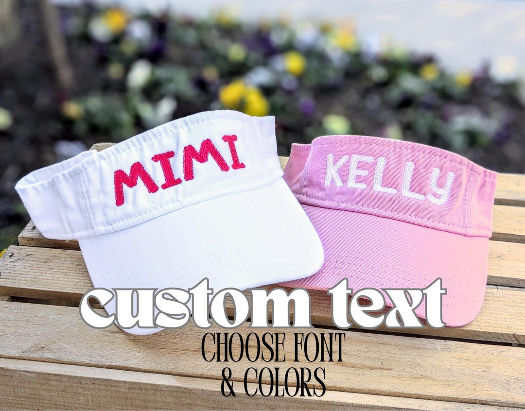 Custom Embroidered Visor: Personalized Text Font and Colors, White Pink ...