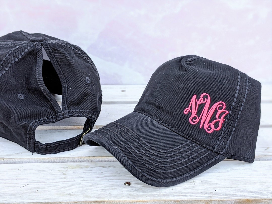 Monogrammed High Ponytail Cap, Initials Messy Bun Hat, Monogram Hat ...