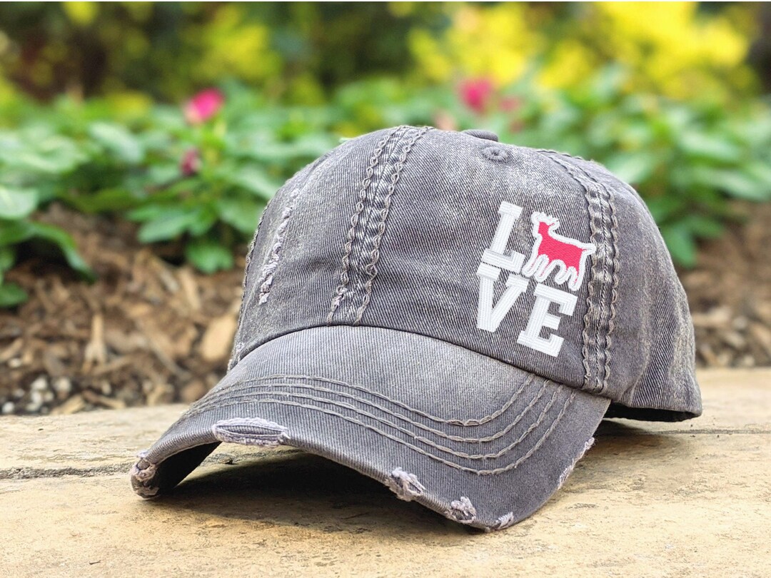 Embroidered Goat Baseball Cap: Women's Distressed Cotton Hat, Goat ...
