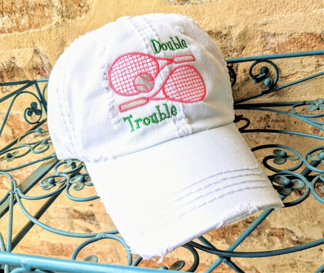 Double Trouble Tennis Hat: Women's Rackets Doubles Baseball Cap, White ...
